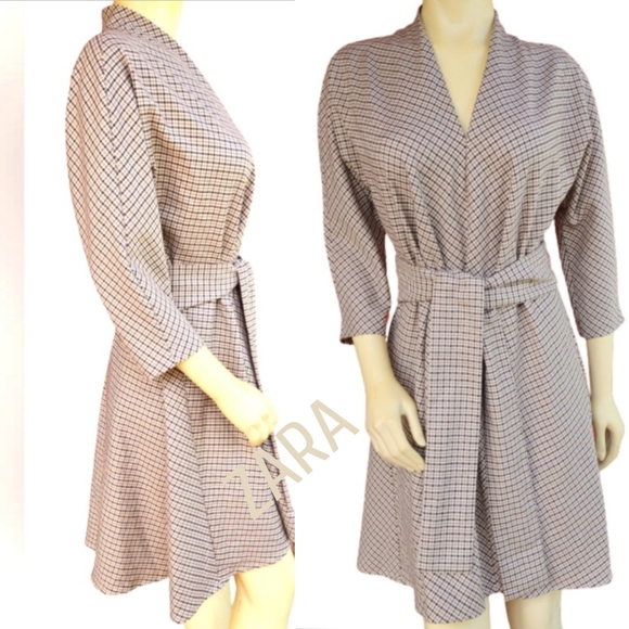 Zara | Dresses | Zara Checkered Pattern Aline Dress With Vneck Size ...